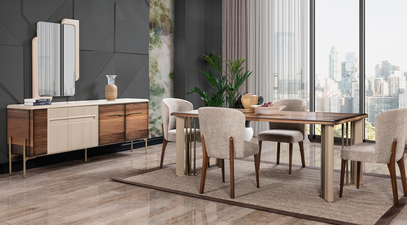 Bugatti Ceviz Yemek Odası Takımı | Mobilyamevime | Mobilyamevime